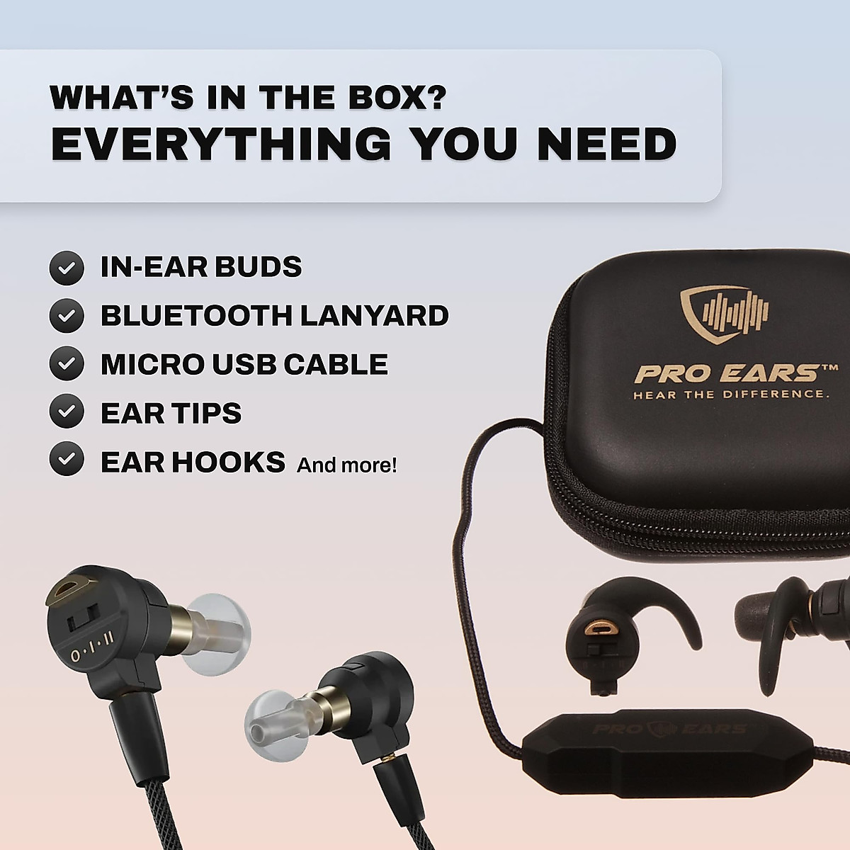 Pro Ears Stealth Elite, 28 dB NRR, IPX6 Waterproof, Bluetooth 5.0 Ear Protection with 3 Modes - Isolation, Awareness, Amplification
