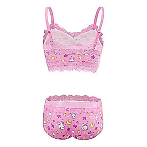 Littleforbig Lacy Trim Women Nightwear Strap Sleepwear Cami Top Shorts Lingerie bralette loungewear Set - Sweet Usagi 3XL Pink