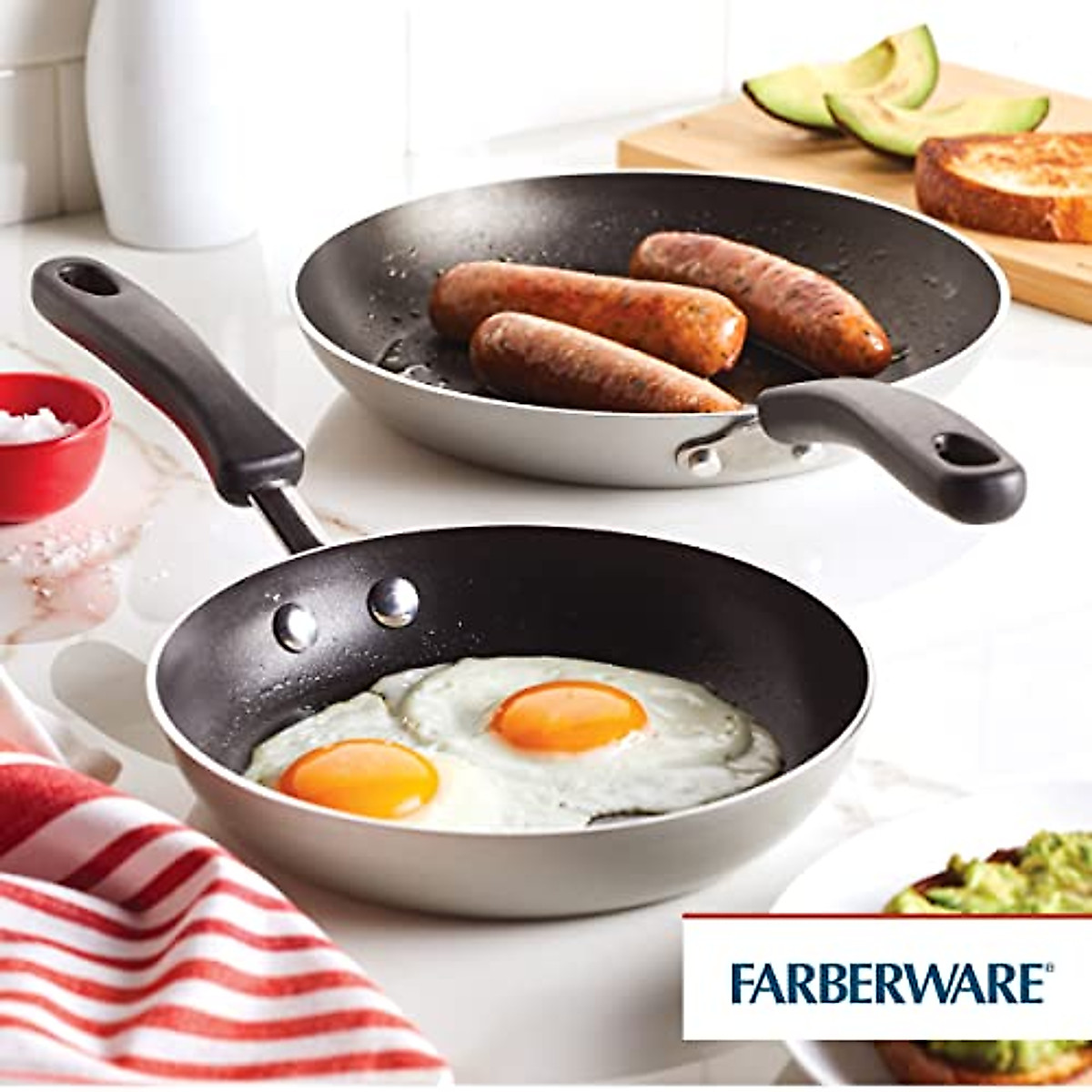 Farberware Cookstart DiamondMax Nonstick Frying Pans/Skillet Set, Dishwasher Safe, 8.25 Inch and 10 Inch, Silver