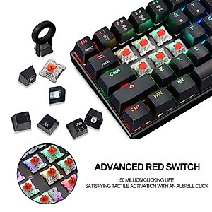 MOTOSPEED 60% Mechanical Keyboard Portable 61 Keys RGB LED Backlit Type-C USB Wired Office/Gaming Keyboard for Mac, Android, Windows（Red Switch）