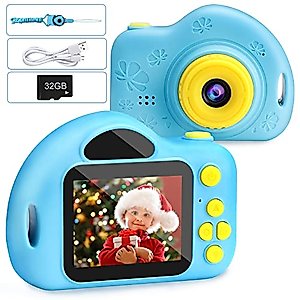 surfouma Kids Camera for Age 3-9 Girls Boys 1080P HD Digital Christmas Birthday Gifts Toys Toddler Children Portable Multiple Photo Frames with Games 3 4 5 6 7 8 9 Year Old 32G SD Card BLUE