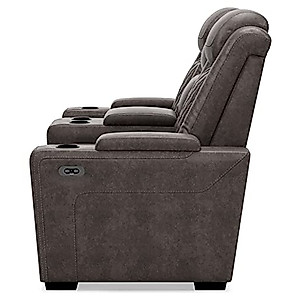 Signature Design by Ashley Hyllmont Power Reclining Loveseat with Center Console, Weathered Gray