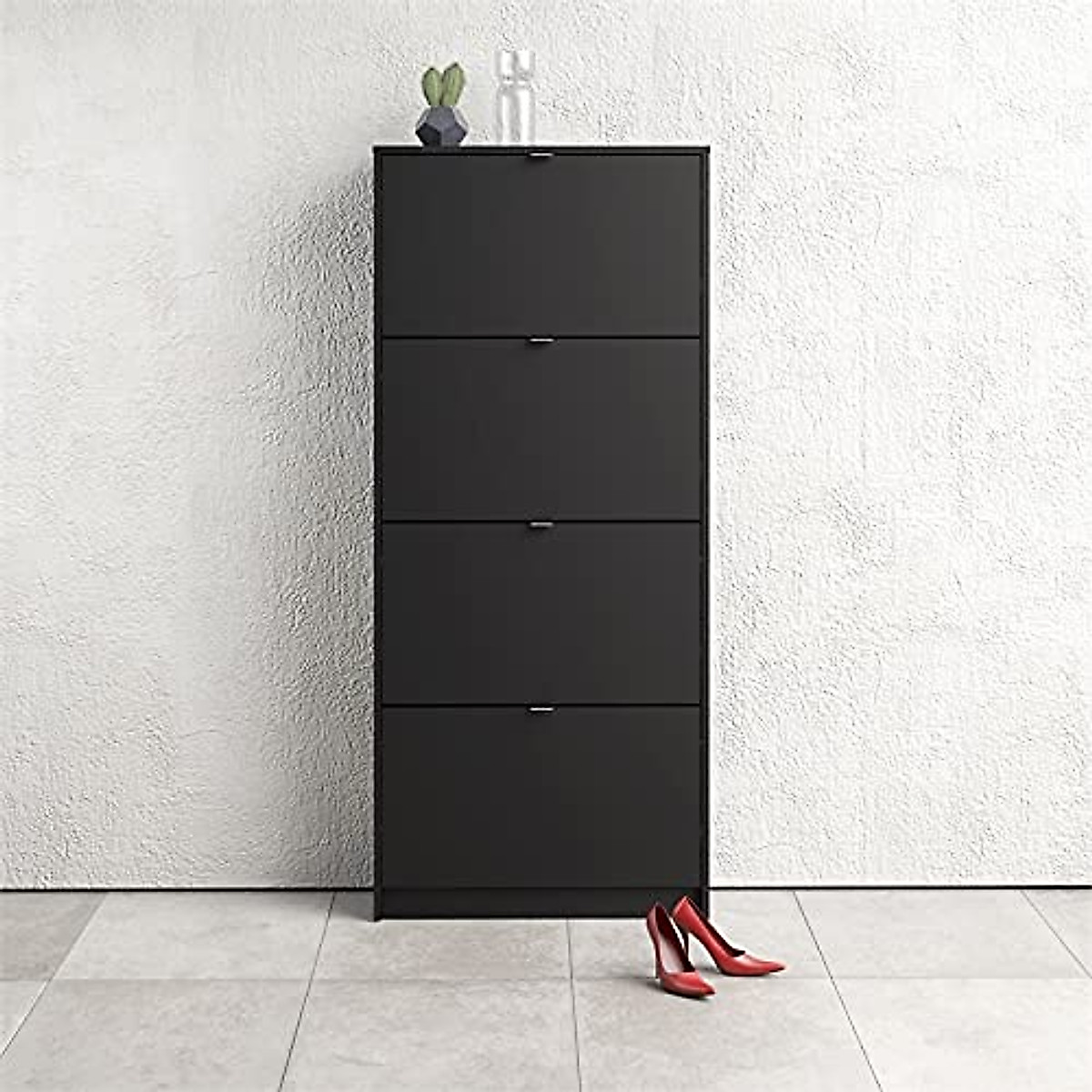 Pemberly Row Modern 4 Drawer Shoe Cabinet, 24-Pair Shoe Rack Storage Organizer in Black Matte