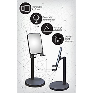 KN FLAX Cell Phone Stand with Mirror Mobile Phone and iPad Holder for Desk with Adjustable View Angle & Height, Handsfree Smart Phone Cradle, Dock for Office Kitchen Traveling Accessories - Pink