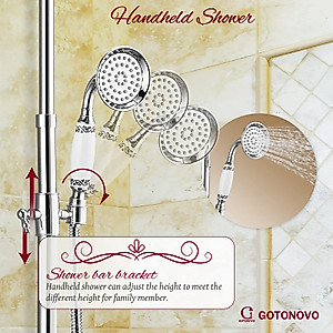 gotonovo Exposed Shower System Set Polish Chrome 8 Rain Shower Faucet 2 Double Knobs Handle Triple Function Tub Spout Luxry Shower Fixture Combo Unit Set 12 Inch Extension Tube Included