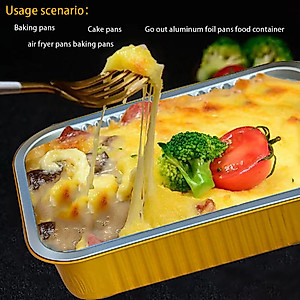 SuiXinCook Aluminum Foil Pans with lids 10pack Heavy Duty 2LB Small foil pan 8.5"×6" Disposable, For Microwave & Oven Safe Cooking,Baking,A takeaway food container,Gold