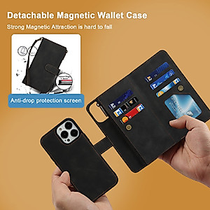Ｈａｖａｙａ for iPhone 13 Wallet Case with Card Holder Wallet iPhone 13 case Detachable,for iPhone 13 Phone case Flip Folio Zipper Wallet case with Credit Card Slots for Women Men-Black