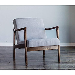 Alpine Furniture Zephyr Mid-Century Retro Accent Lounge Chair Wooden Arm Upholstered Back Living Room Furniture, 33" W x 27.5" D x 29" H, Walnut Finish/Pebble Upholstery