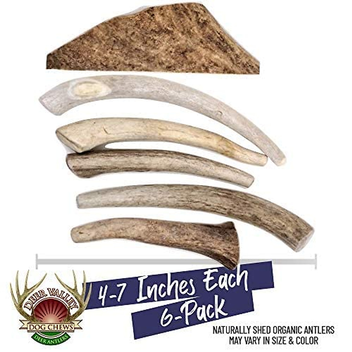 Deer Valley Dog Chews (Small 5-7 Inches, 6 Pack) Premium Deer Antler for Small Dogs - Long Lasting Dog Bone for Teething and Chewing - Organic, Odorless, Naturally Shed, USA