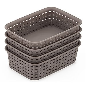 EZOWare Gray Plastic Knit Storage Trays, Desk Drawer Divider Bin for Office School Supplies Organizer - Pack of 4 (7.7x5.3x2.4 Inch)