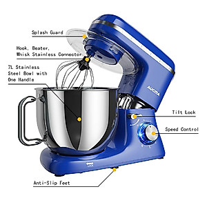 Aucma Stand Mixer,7.4QT 6-Speed Tilt-Head Food Mixer, Electric Kitchen Mixer with Dough Hook, Wire Whip & Beater