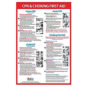 CPR and Choking Poster for Infant, Child, Adult - Laminated, 12 x 18 in. - CPR, Heimlich Maneuver First Aid Sign - Restaurant, School Nurse Office, Workplace Healthcare Poster