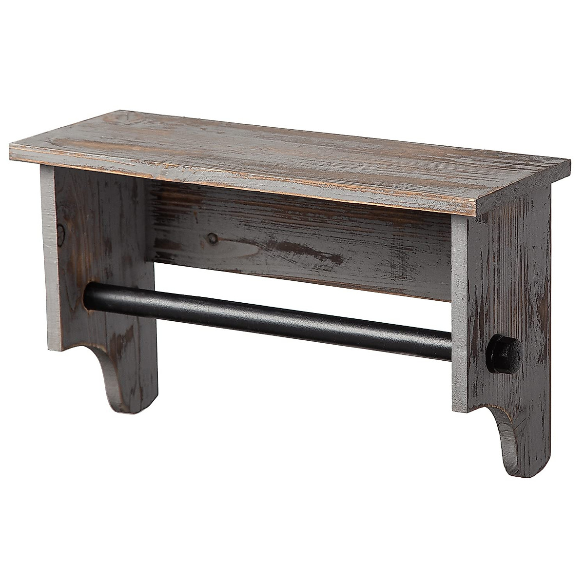 ExoLiry Wall Mounted Bathroom Towel Rack Torched Wood Rustic Brown Hanging Floating Shelf Industrial Black Metal Pipe Bar Restroom Organizer Robe Shampoo Body Wash Holder Clothing Kitchen Storage Home