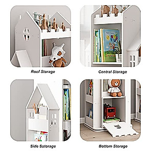 oxskk Revolving Bookcase,360° Children Bookshelf,Multi-Functional Floor Standing Book Storage Rack Organizer for Kids Room Bedroom-White 45x45x108cm(18x18x43inch) 68ps5-001