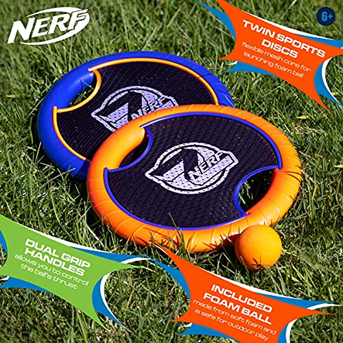 NERF Trampoline Paddle Ball and Flying Disc Set, Indoor Outdoor Game for Two