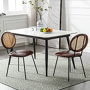 Okeysen Rattan Dining Chair,Indoor Kitchen Dining Chairs Set of 6,Mid-Century Modern Dining Chairs with Metal Leg&Rattan Backrest,Armless Mesh Back Cane Chairs for Dining Room