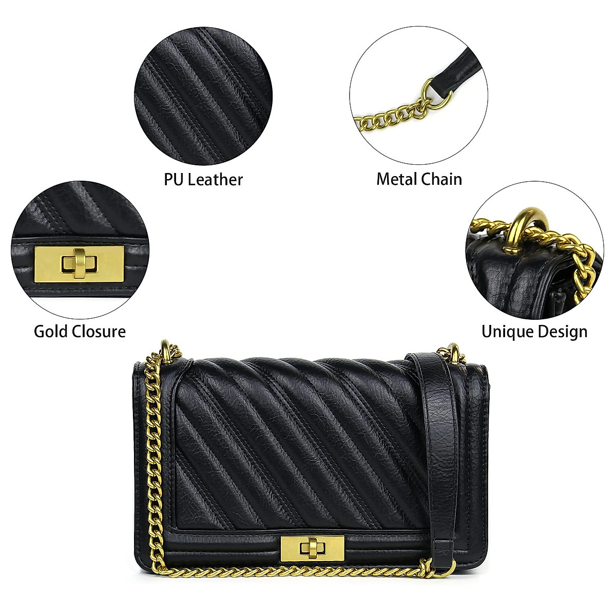 Anna&Yoyo Quilted Crossbody Bags for Women, Lightweight PU Leather Lady Shoulder Purses, Trendy Designer Shoulder Bag with Chain Strap…