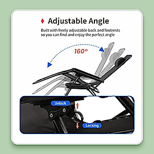 PayLessHere Lounge Chair Set of 2 Adjustable Zero Gravity Chair Beach Chair Folding Lawn Patio Chair with Removable Pillow and Cup Holder for Poolside Backyard Lawn Beach,Black