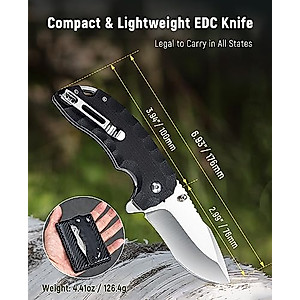 KEXMO Pocket Knife Folding Knife - 2.99'' 8Cr14MoV Blade G10 Handle Small EDC Knife with Clip - Tactical Knives for Men Women Dad Hunting Camping Hiking Survival Present, Silver