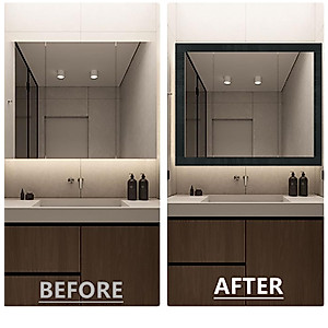 DESOMINOR 32FT Black Border Peel &Stick Black Wood Grain Wallpaper Border Removable Waterproof Bathroom Mirror Frame Sticker,3.94 Inches by 32.8 Ft