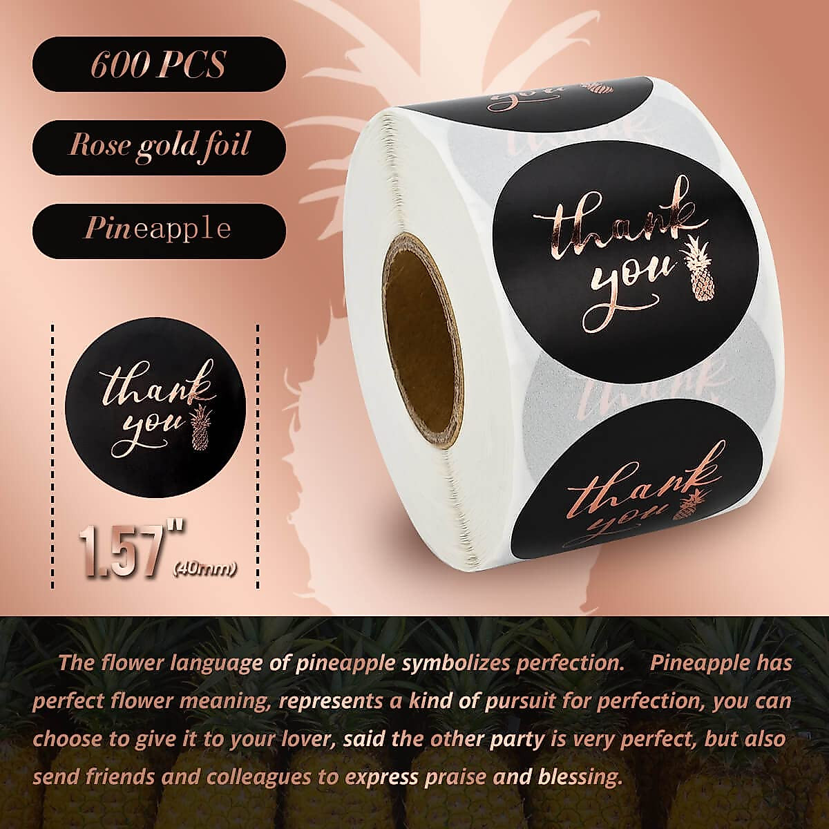 Thank You Stickers , 600 pcs 1.57inch Rose Gold Foil Thank You Labels for Small Business, Wedding, Birthday, Party
