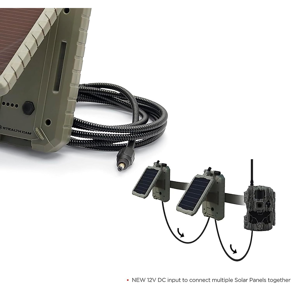 Stealth Cam Durable Sol-Pak Solar Battery 2-Pack | 12V Solar Power Panel, Rechargeable Battery & 10ft Insulated Cable | Compatible with All Wireless/Cellular Trail Cameras