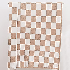 WESHIONGOO Brown Checkered Blanket Knit Throw Blanket with Checkerboard Reversible Chessboard Gingham Plush Cozy Warm Decor for Couch Bed Sofa(50"×60" inch)