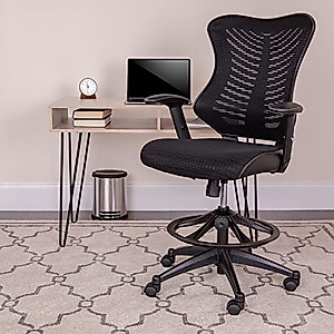 Flash Furniture High Back Designer Black Mesh Drafting Chair with LeatherSoft Sides and Adjustable Arms