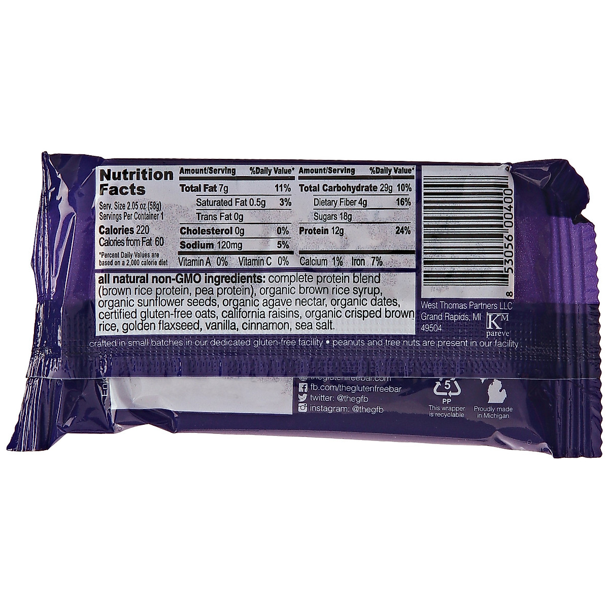 GFB Bars Oatmeal Raisin Bar