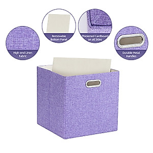 ORGMASTER Foldable Cube Storage Bin Organizing Baskets Cubby Boxes Fabric Storage Cubes Organizer Bins with Handles for Organization Shelf Closet, 13"x13"x13", Pack of 4, Purple