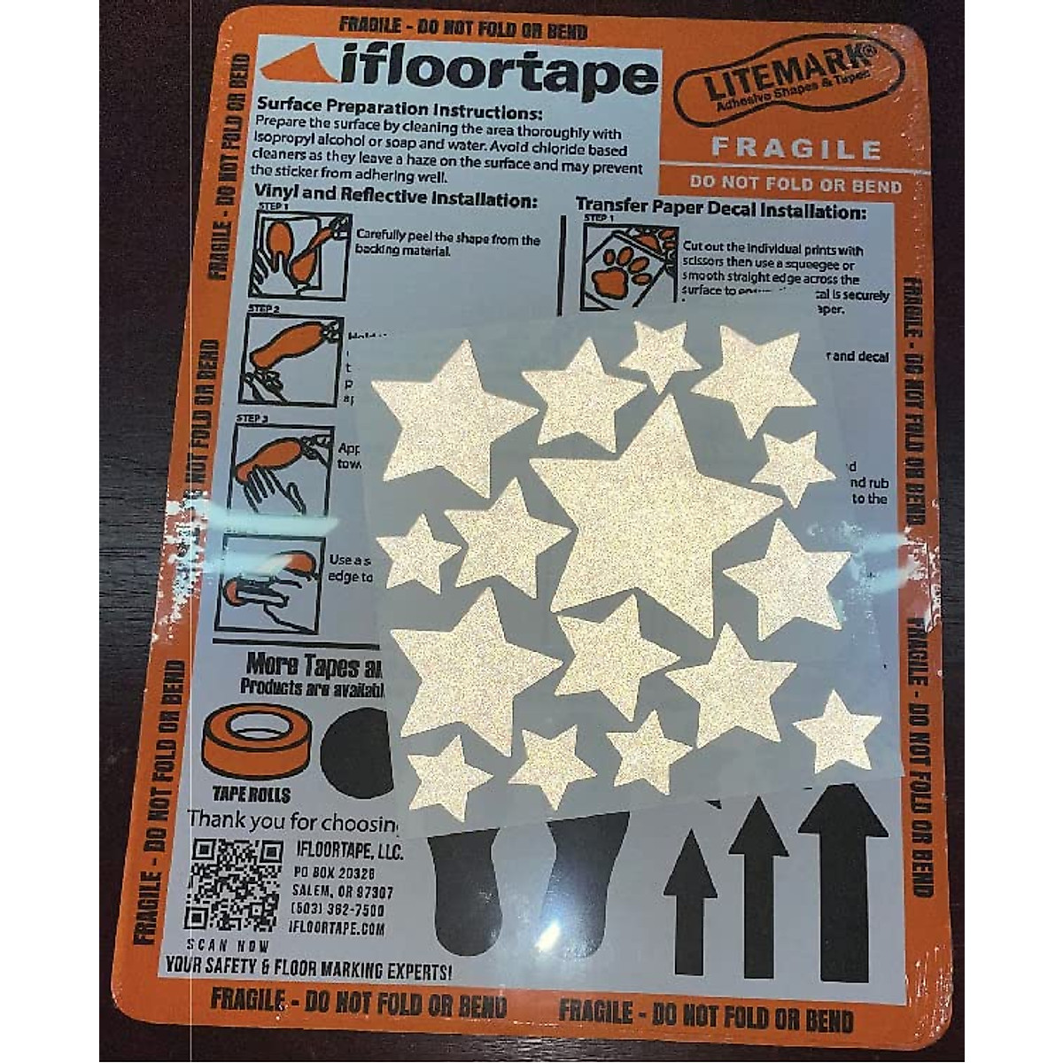 LiteMark Reflective White Assorted Stars Sticker Decals for Helmets, Bicycles, Strollers, Wheelchairs and More - Pack of 16