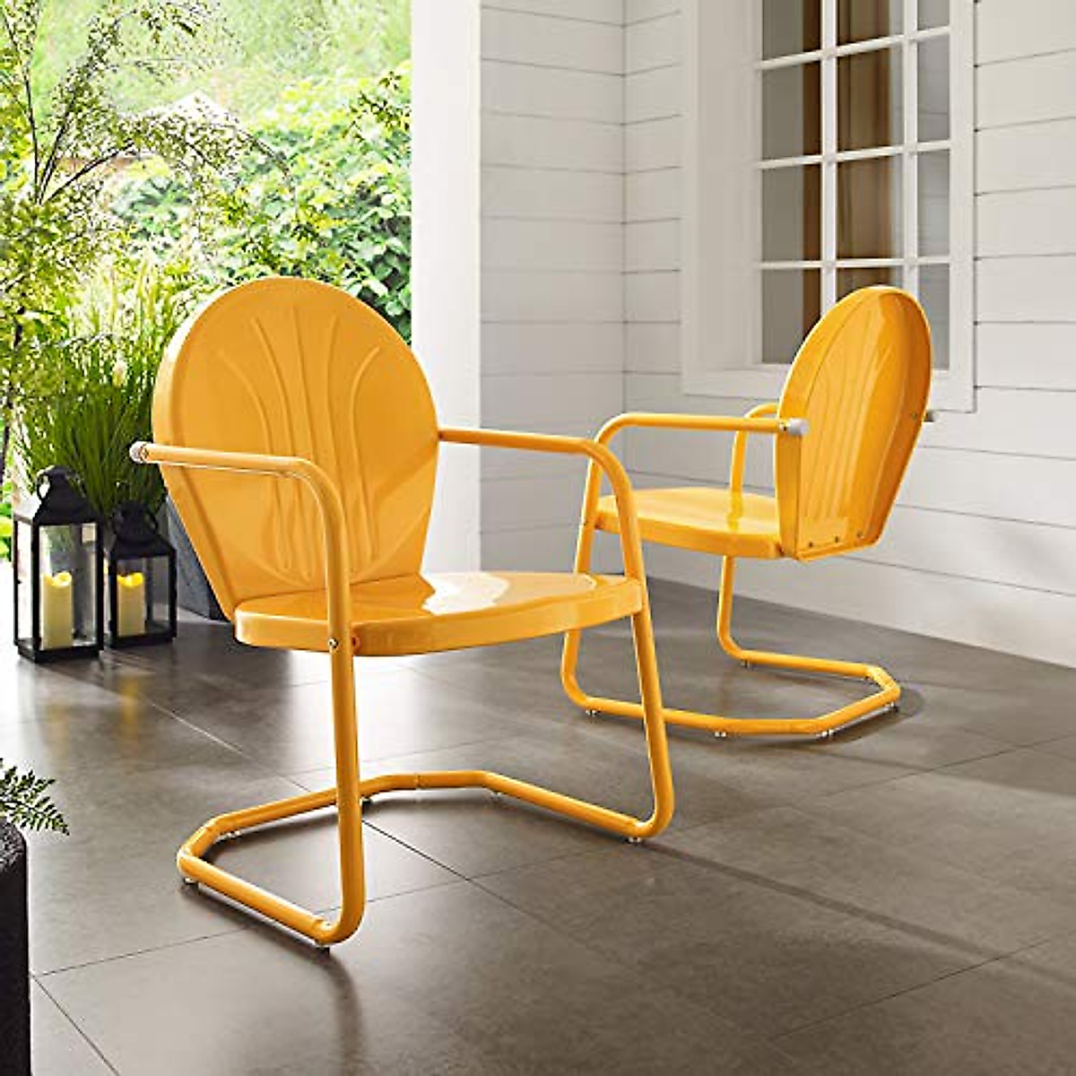 Crosley Furniture Griffith Outdoor Chair, Retro Metal Patio Chairs for Dining, Porch, Deck, Balcony, Tangerine