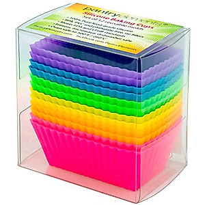 Rectangle Silicone Molds Cupcake Baking Cups (12-Pack) – Premium 100% Pure Platinum Silicone Makes These Sturdy but Flexible Cupcake Liners Easy to Use, Release, and Clean – By Pantry Elements