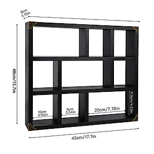 MITREL 17.7x15.7-Inch Shadow Box Shelf 9-Slot Rustic Floating Shelves Larger Wall Mounted Shelf Lightweight Solid Wood Display Shelf Freestanding Farmhouse Shelf (Set of 2,9C-Classic Black)