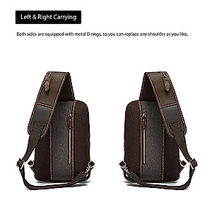 LANNSYNE Full Grain Leather Sling Bag For Men Crossbody Chest Daypack fits 12.9" iPad