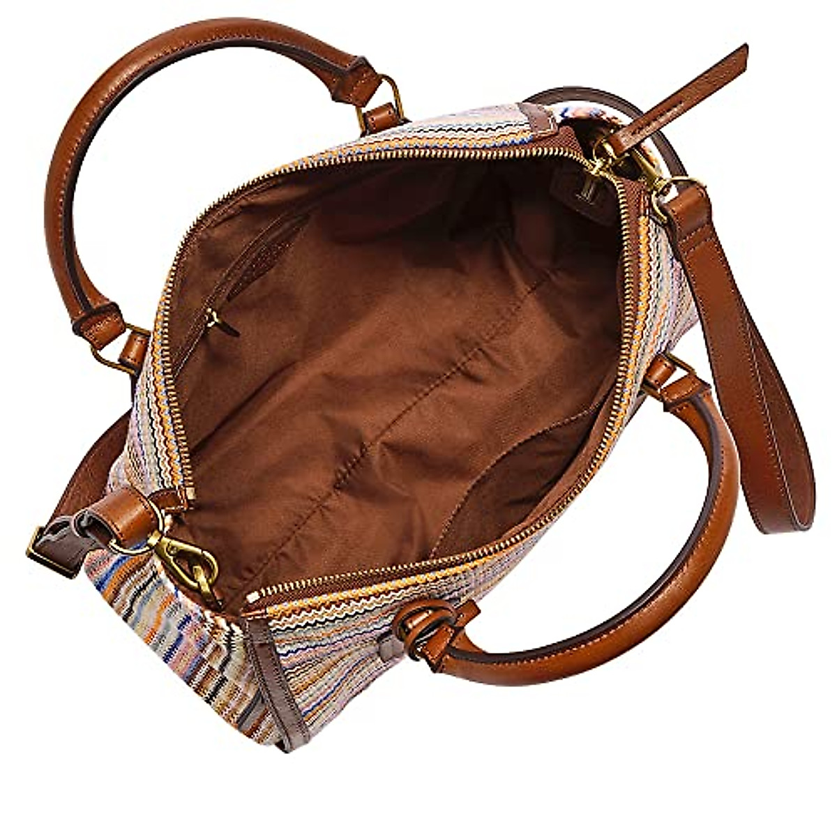 Fossil Women's Parker Fabric Satchel Purse Handbag, Colorful Stripes (Model: ZB1751875)