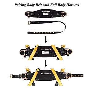 WELKFORDER Tongue Buckle Body Belt With Hot-Pressing Waist Pad and 2 Side D-Rings Personal Protective Equipment Safety Harness | Waist Fitting Size 30'' to 45'' for Work Positioning, Restraint