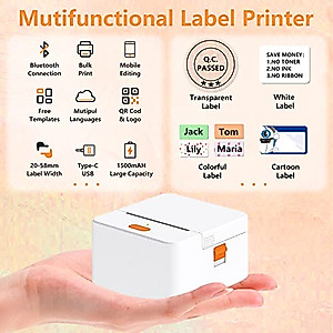 Lemketan Label Maker Machine, Portable Small Bluetooth Thermal Label Printer, Mini Printer Wireless Labeler for Small Business Tape Barcode Storage Mailing Office Home Compatible PC&Phones