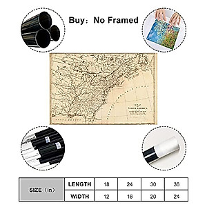 Wugod North America Map (1768) Poster Decoration Painting Canvas Wall Living Room Aesthetics Posters Art Clubs Cafes 16x24inch(40x60cm)
