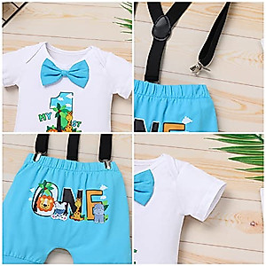 Wild One Birthday Decorations Supplies, Jungle Theme First Birthday Decoration, Newborn Baby Cotton Bodysuit One Pants Clothes Set for 1st Birthday Boy Safari Party Supplies Blue 12-18 Months