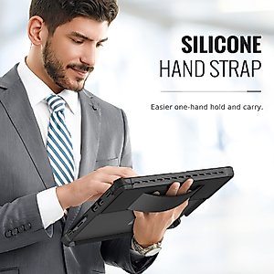 MoKo Case Fits Microsoft Surface Pro 8 13" Touchscreen 2021 Release Tablet, All-in-One Protective Rugged Cover Case with Hand Strap, Compatible with Type Cover Keyboard, Black
