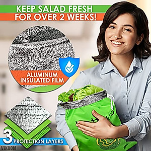 Reusable Vegetable Produce Bags Salad Sack - Keep It Fresh Produce Bags for Refrigerator Bags Fruit Bags Lettuce Storage Bag - Lettuce Keeper for Fridge Green Vegetable Bags Storage with Drawstrings