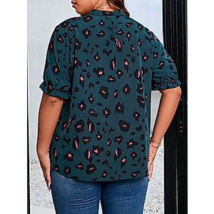 SOLY HUX Women's Plus Size Allover Printed Notched V Neck Short Sleeve Casual Blouse Tops Teal Blue 1XL