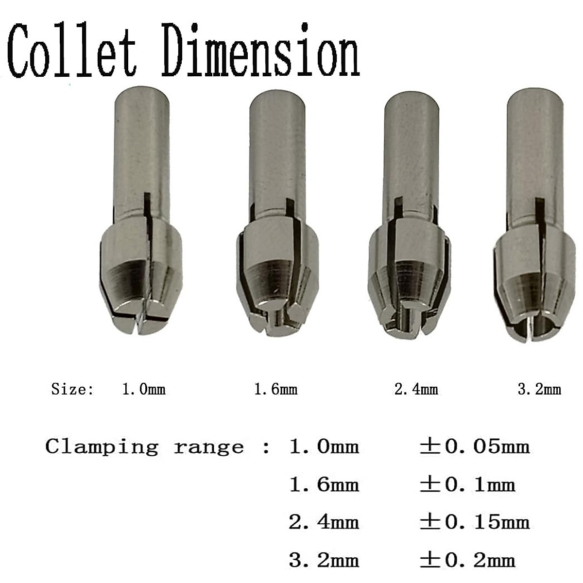 10 Pcs Rotary Collet Nuts Set, 3-Jaw Multi Quick Change Keyless Clamping Chuck for Rotary Tools (Collet Size: 1mm/1.6mm/2.3mm/3.2mm)