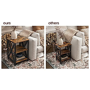 VASAGLE End Table, Side Table with Storage, 15.7 x 15.7 x 23.6 Inch, Nightstand with X-Shaped Steel Frame, Rustic Table for Living Room, Bedroom, Farmhouse 3-Tier, Rustic Brown and Black ULET278B01V1