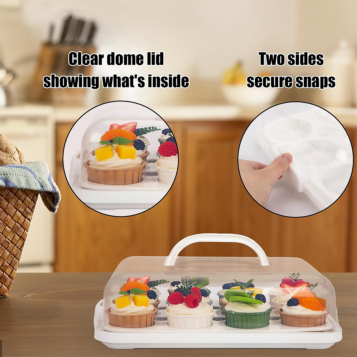 VGOODALL Cake Carrier with Lid, Cake Holder Cupcake Container for 12 Cupcakes 2 in 1 Portable Dessert Container for Cake Pie Muffin Cobbler