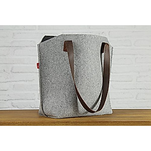 Pack & Smooch York Carryall Tote Bag for Women - Made with 100% Merino Wool and Vegetable Tanned Leather Strap (Grey/Light Brown)