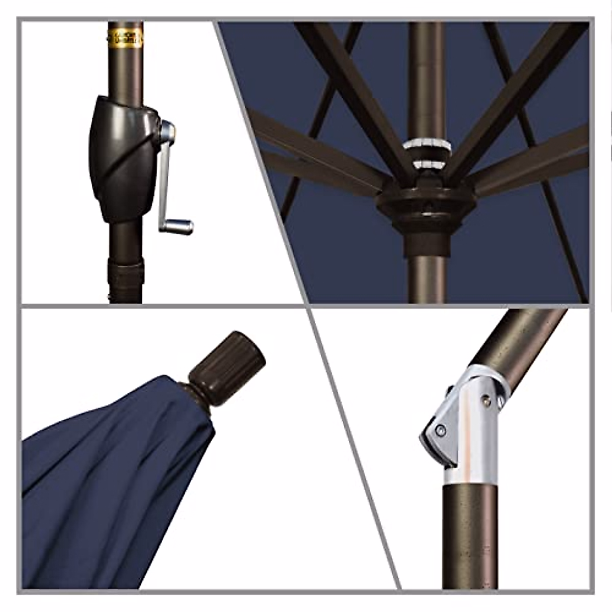 California Umbrella GSPT908117-5439 9' Round Aluminum Market, Crank Lift, Push Button Tilt, Bronze Pole, Sunbrella Navy Patio Umbrella, 9-Feet