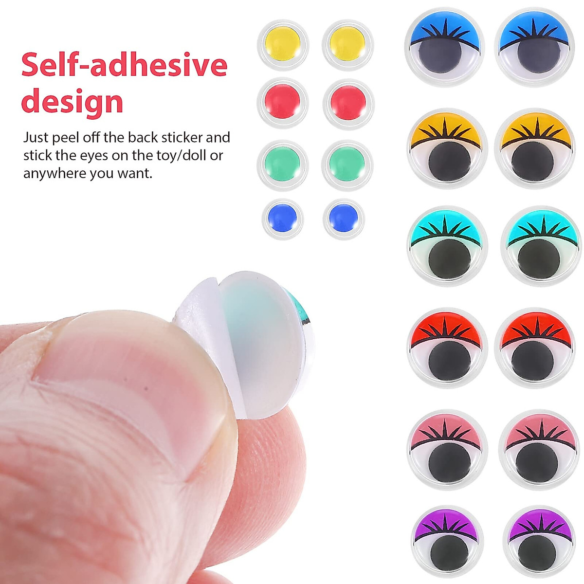 HOMSFOU 600pcs Googly Wiggle Eyes, Self-Adhesive Wobbly Eyes with Multi Colors and Sizes for DIY Craft