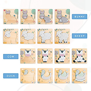 Anavrin Co. 4 pk Animal Shape Wooden Puzzles Set for Toddlers Early Brain Development Learning, Toddler 1 2 3 4 Years Old, Montessori STEM Educational Birthday Gift Toy